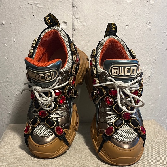 Gucci | Shoes | Gucci Flashtrek Metallic Sneakers With Red And Purple ...